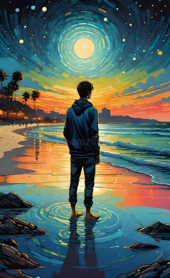 Boy on a Beautiful Beach Ai Generated Stock Illustration - Illustration ...