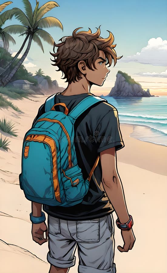 Boy on a Beautiful Beach Ai Generated Stock Illustration - Illustration ...