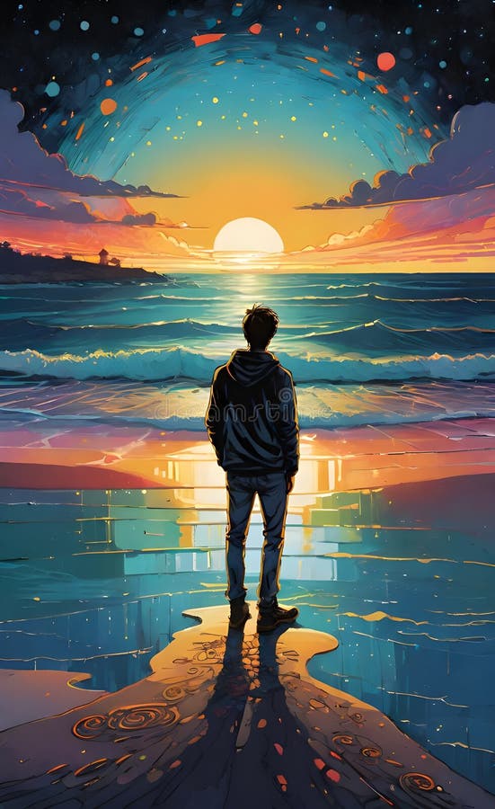 Boy on a Beautiful Beach Ai Generated Stock Illustration - Illustration ...
