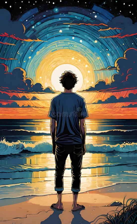 Boy on a Beautiful Beach Ai Generated Stock Illustration - Illustration ...