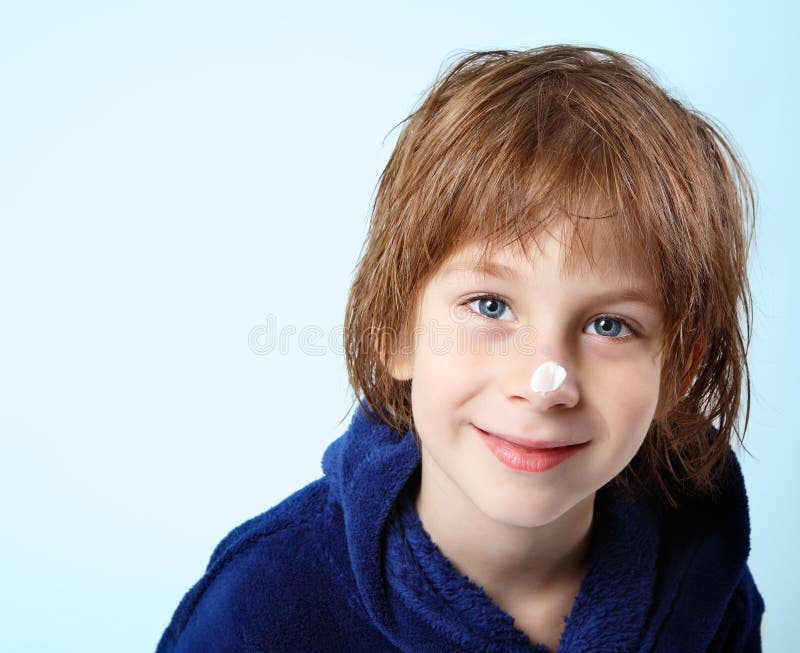 Boy Beautiful after Shower with Face Cream Stock Photo - Image of ...