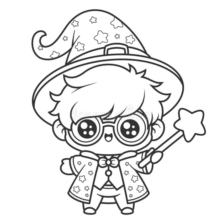 Boy Becomes a Great Wizard, for Coloring Stock Illustration ...