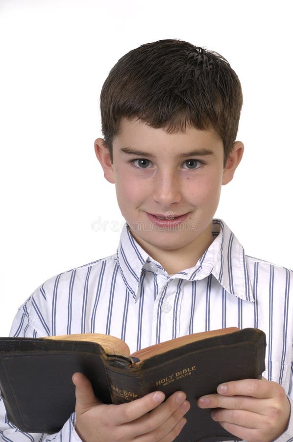 Boy with Bible stock image. Image of reading, bible, white - 3642569