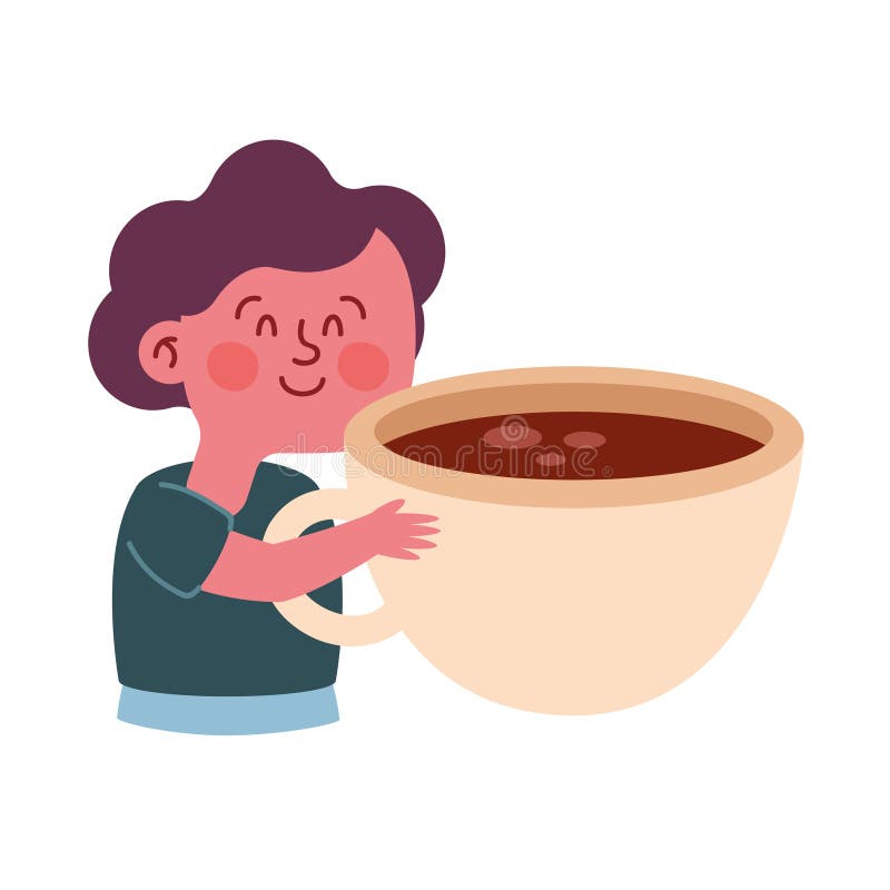 Boy with big chocolate mug stock vector. Illustration of drink - 323298975