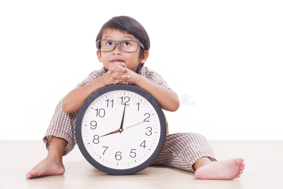 Boy and big clock stock photo. Image of cheerful, brunette - 41465306