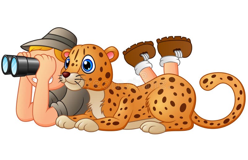 Boy with Binoculars and Animal Leopard Stock Vector - Illustration of ...