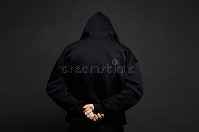Boy in Black Hood. Back of Arrested Hooded Man Stock Photo - Image of ...