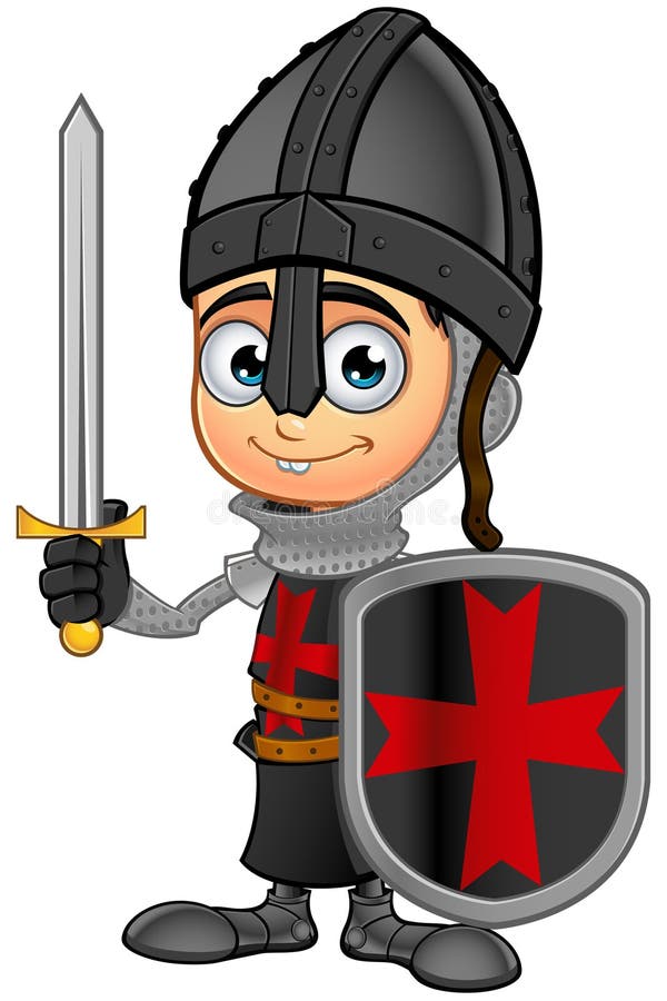 Boy Black Knight - Holding Shield & Sword Stock Vector - Illustration ...