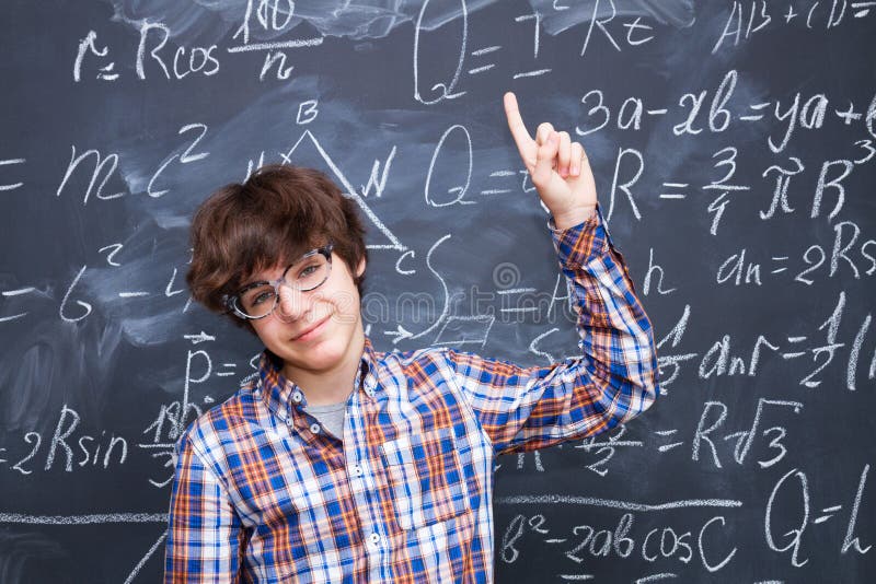 Boy and Blackboard Filled with Math Formulas Stock Image - Image of ...