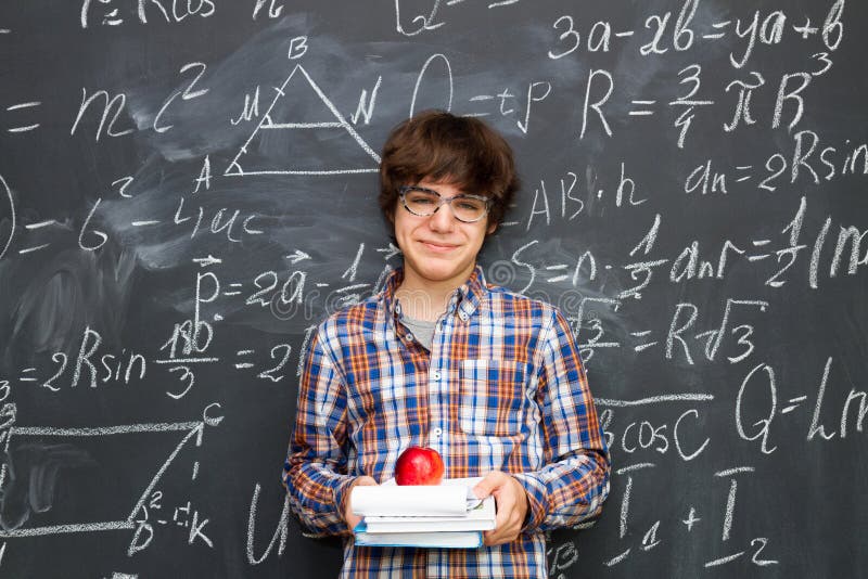 Boy and Blackboard Filled with Math Formulas Stock Photo - Image of ...