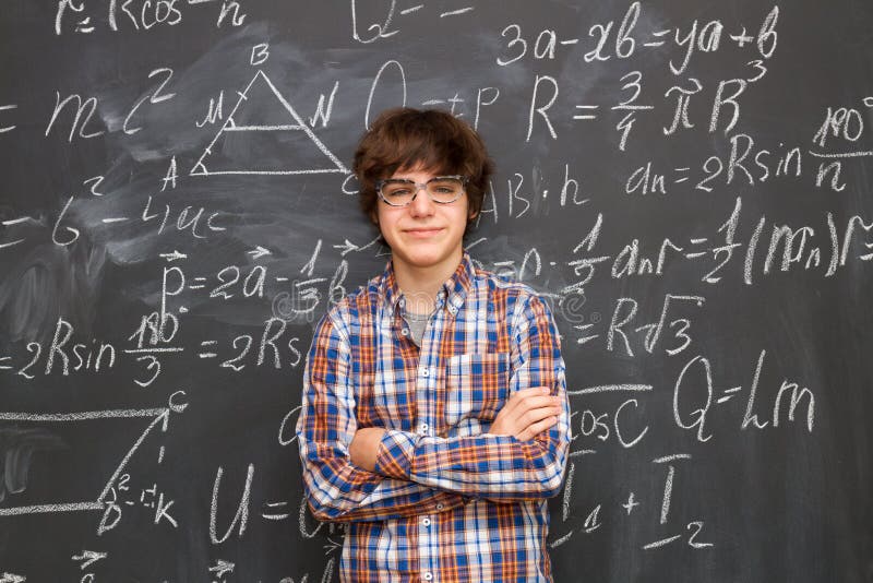 Boy and Blackboard Filled with Math Formulas Stock Photo - Image of ...