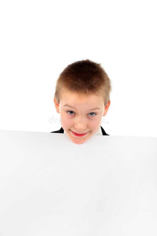 Boy with blank paper stock image. Image of little, empty - 22945973