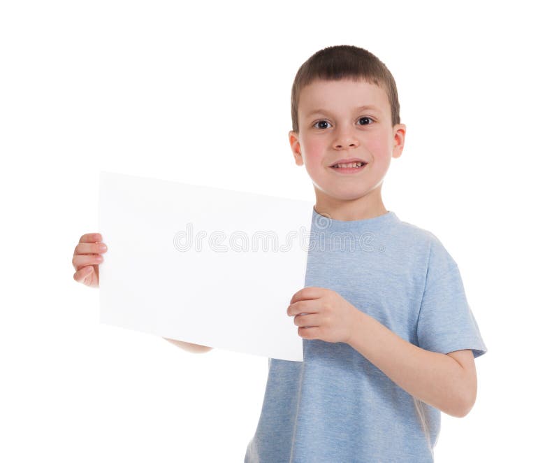 Boy with blank sheet paper stock image. Image of hand - 35492279