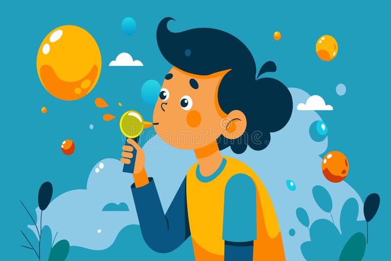 A Boy Blowing Bubbles in the Air Stock Vector - Illustration of play ...