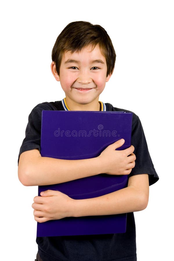 Boy with Blue File, Isolated Stock Photo - Image of develop ...