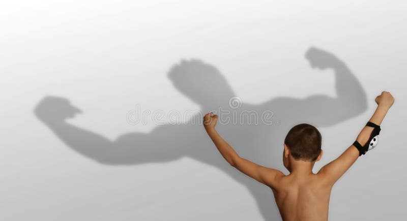 Boy and bodybuilder shadow stock image. Image of funny - 10675105