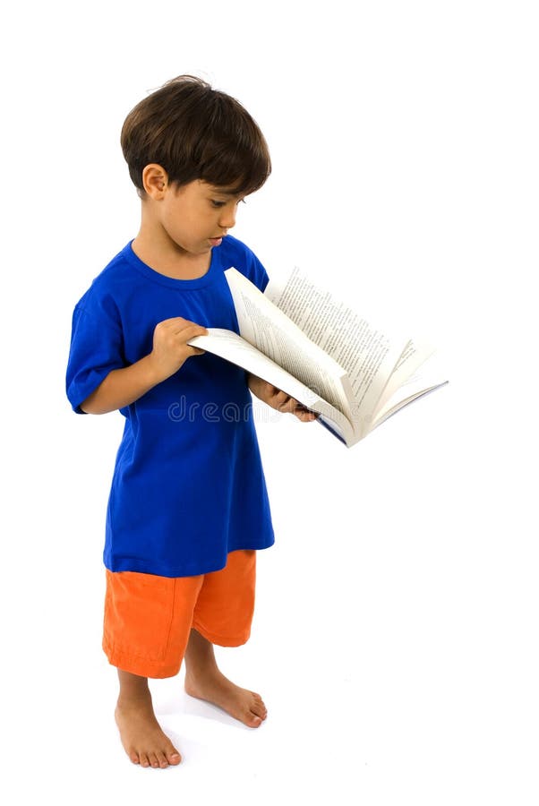 Boy Reading Book at Library or Book Store Stock Photo - Image of books ...