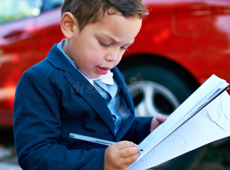 Boy, Book and Pen Outdoor for Writing, Development and Learning for ...