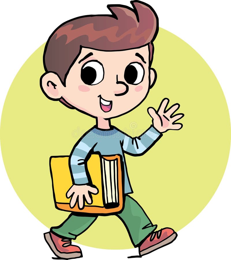 Boy with a Book Under His Arm Stock Illustration - Illustration of ...