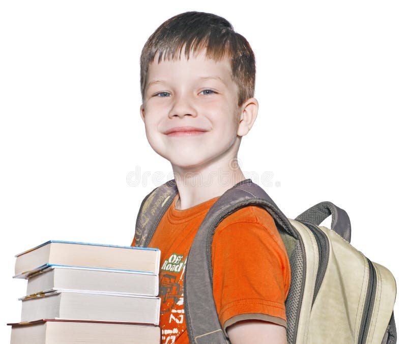 Happy Student Boy with School Bag and Books Stock Photo - Image of ...