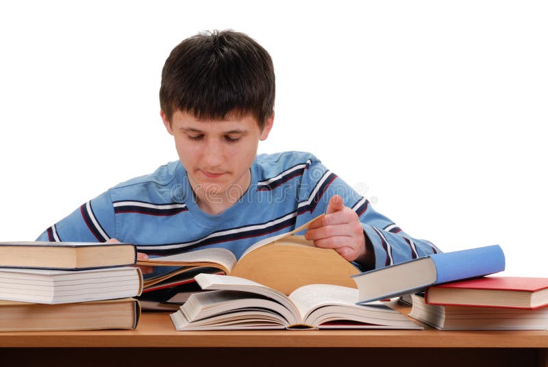 Boy Reading Books stock image. Image of library, teen - 4233503