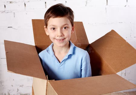 Boy in box stock image. Image of glad, looking, inside - 20785587