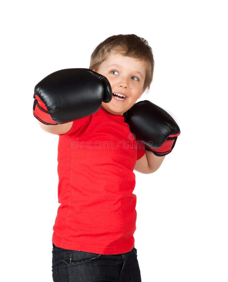 Smiling Boxing Champion Boy Gesturing for Victory Triumph Stock Photo ...
