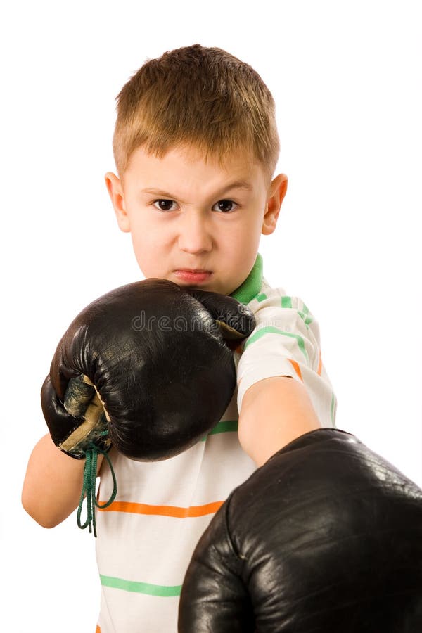 Side View of Boy and Girl in Sportswear Boxing Isolated on Black Stock ...