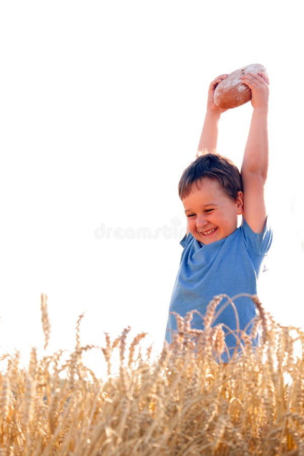 Boy with the Bread in Grain Stock Photo - Image of cute, healthy: 57083116