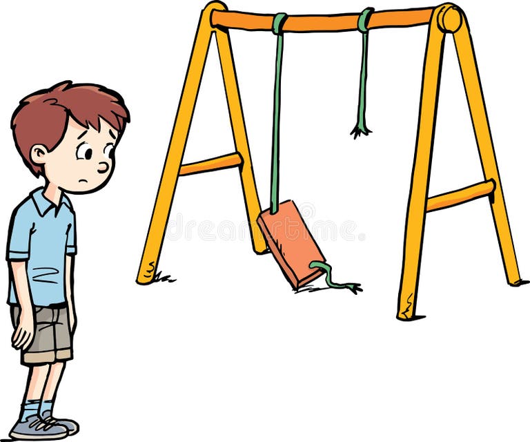 Boy and a broken swing stock illustration. Illustration of swing ...