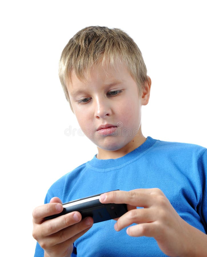 Boy is Browsing on Mobile Phone Stock Image - Image of emotion, listen ...