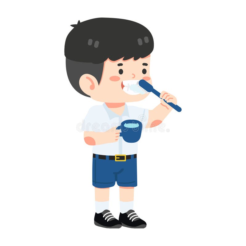 Boy Brushing Clean Teeth Cartoon Stock Illustration - Illustration of ...
