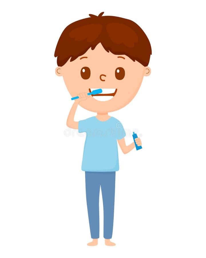 Boy Brushing Her Teeth with Toothbrush. Cartoon Style Stock Vector ...