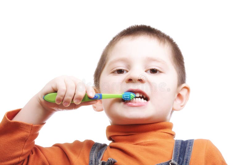 Boy brushing teeth stock photo. Image of horizontal, child - 13462698