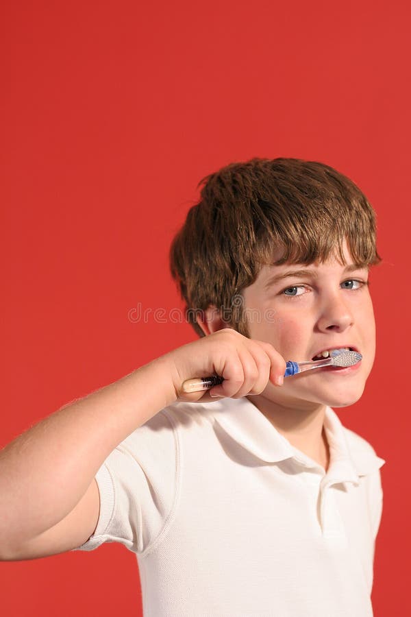 Boy Flossing Teeth. Close-up Portrait of Teen Boy with Dental Fl Stock ...