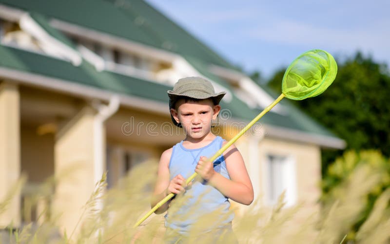 Boy with Bug Net Exploring Long Grass Stock Image - Image of lifestyle ...