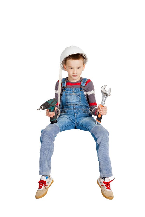 Boy Builder Helper in Helmet Stock Image - Image of craft, childhood ...