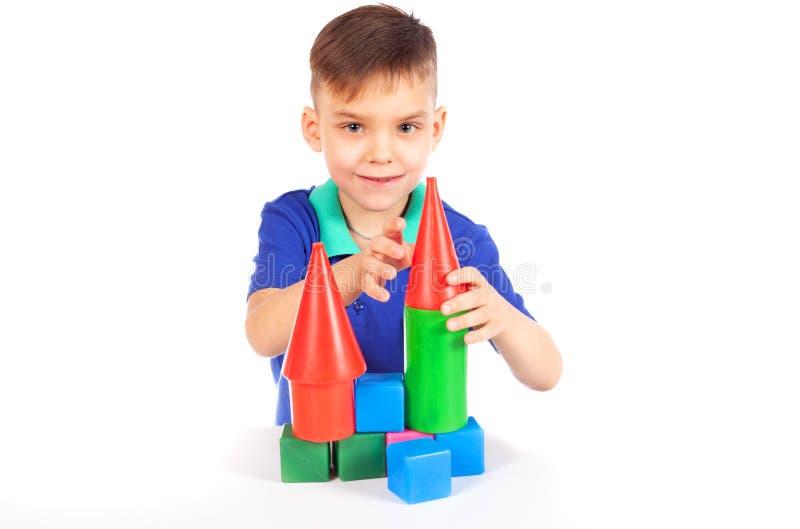 The Boy Builds a House of Cubes Stock Image - Image of child, cubes ...