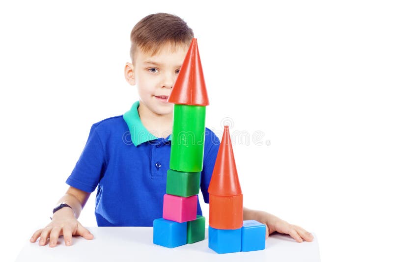 The Boy Builds a House of Cubes Stock Image - Image of child, cubes ...