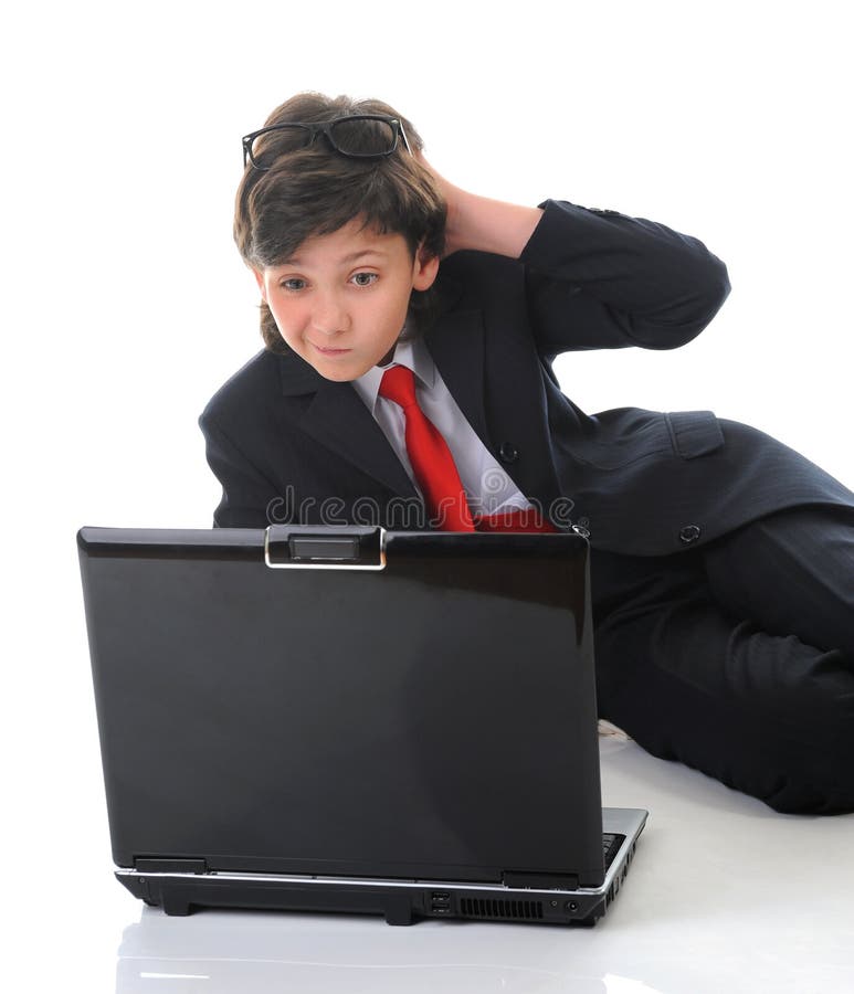 Boy Business Suit Sitting Front Computer Stock Photos - Free & Royalty ...
