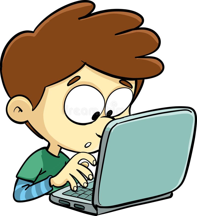 Boy is Busy Typing on His Laptop Stock Vector - Illustration of typing ...