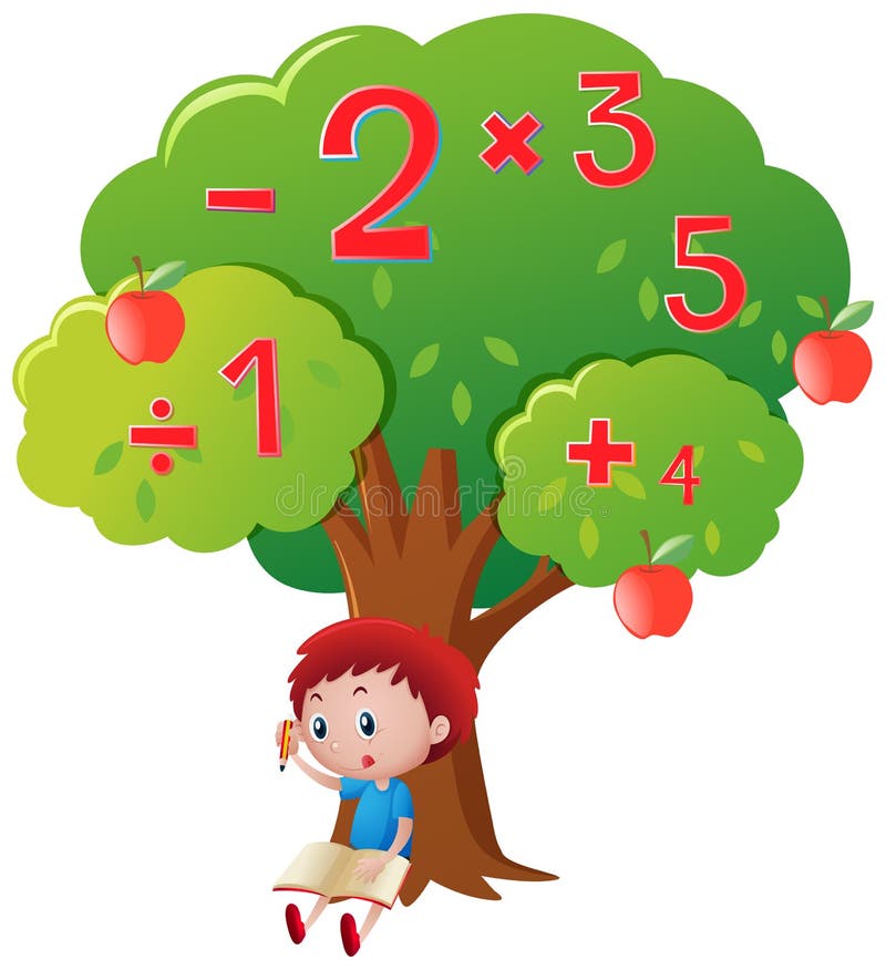 Boy Calculating Numbers Under Big Tree Stock Vector - Illustration of ...