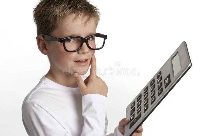 Boy Holding Very Big Calculator. Stock Image - Image of brainy ...