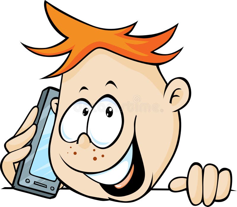 Boy Calling with Mobil Phone, Peeking Out - Vector Stock Vector ...