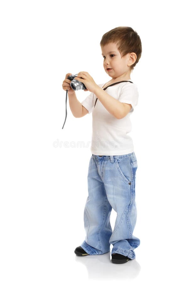 Boy with the camera stock image. Image of child, studio - 9454219