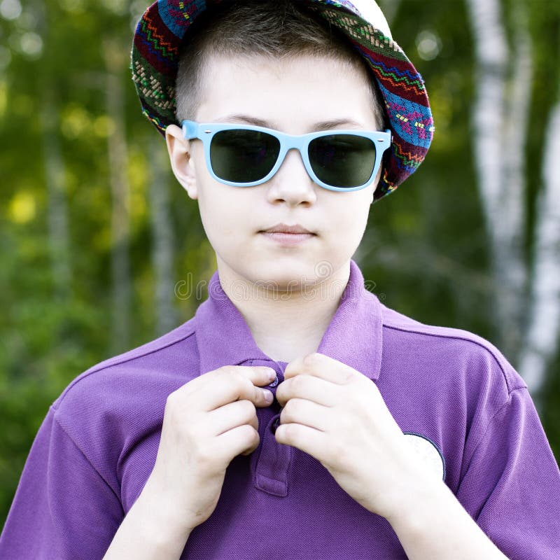 The Boy in a Cap and Glasses Stock Photo - Image of clothes, holiday ...
