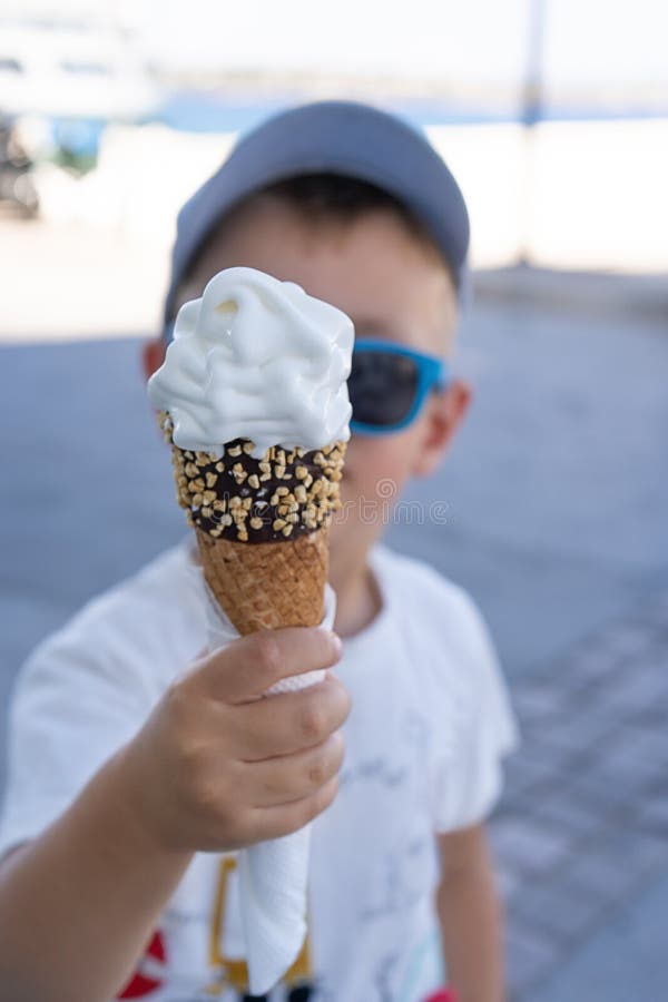 Boy with Ice Cream in His Hand Stock Photo - Image of recreation, baby ...