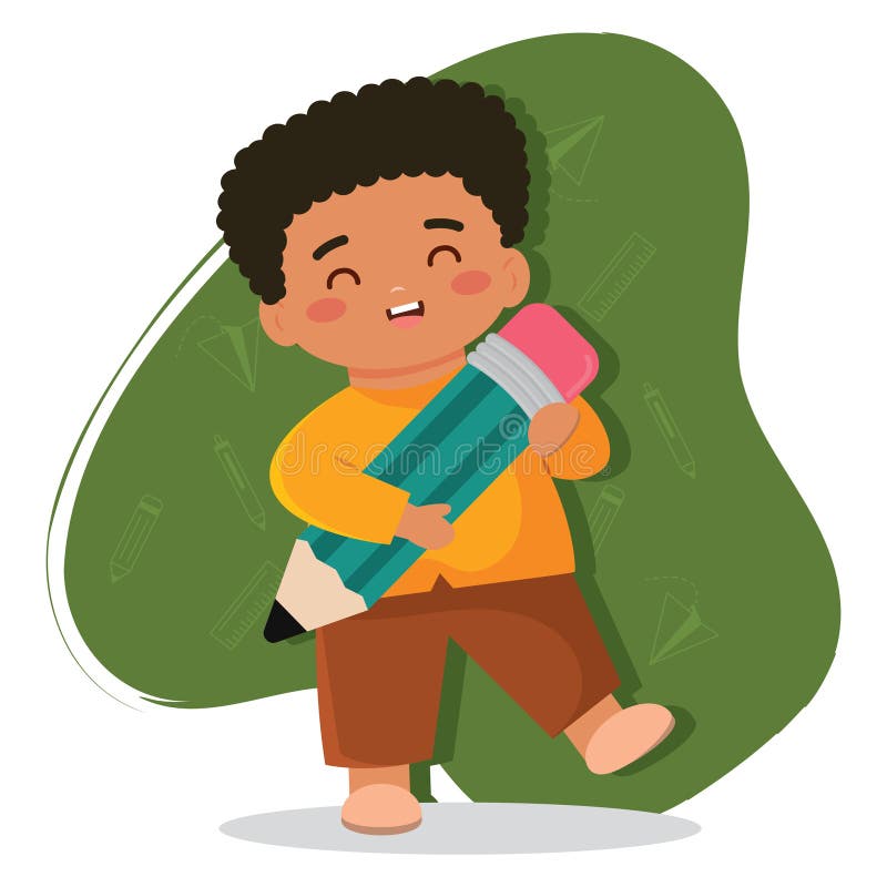Boy Carrying Big Pencil. Vector Stock Vector - Illustration of cute ...
