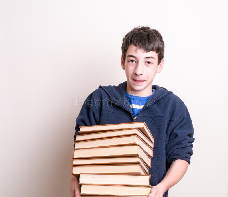 Boy Carrying a Heavy Load of Books Stock Image - Image of homework ...