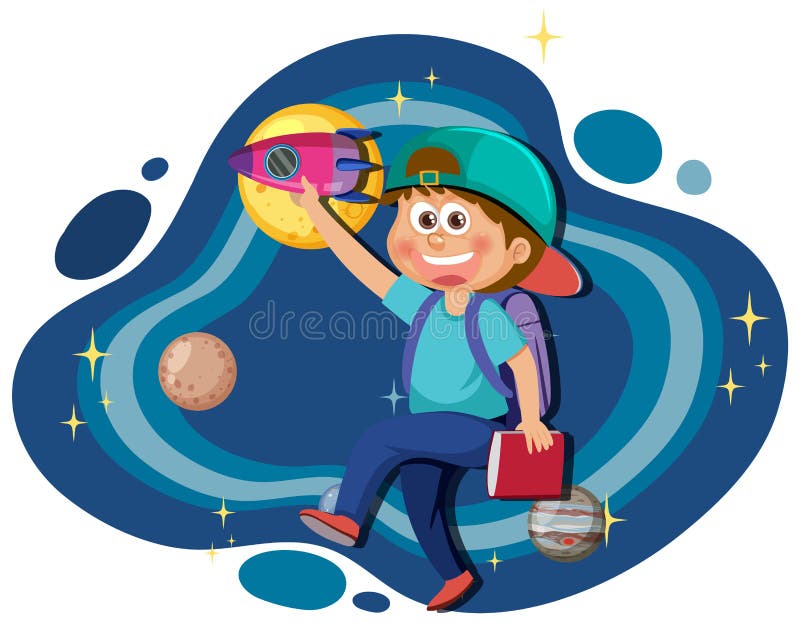 A Boy Cartoon Character in Space Theme Stock Vector - Illustration of ...